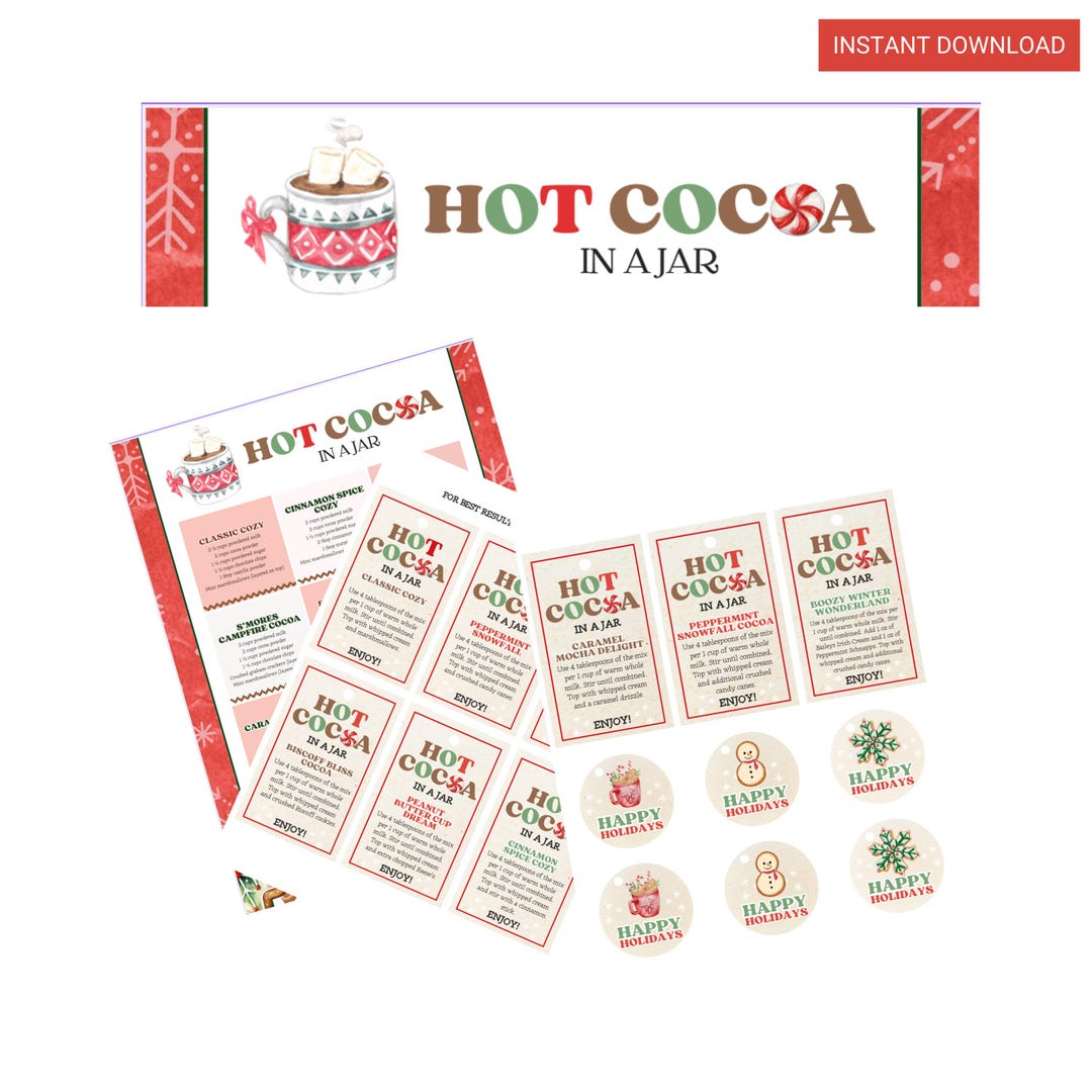 Hot Chocolate Mix Printable Gift Tags, Hot Cocoa Recipes, Hot Cocoa ...