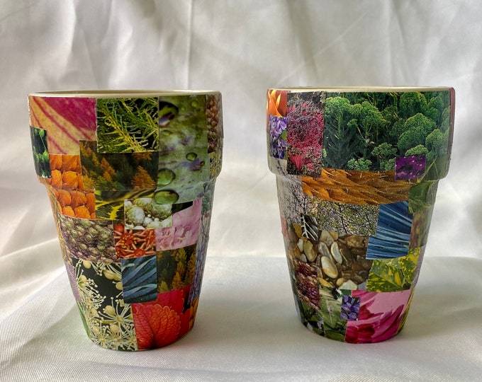 Nature's Quilt Collage Pair of Plant Pots or Pencil Cups With FREE ...