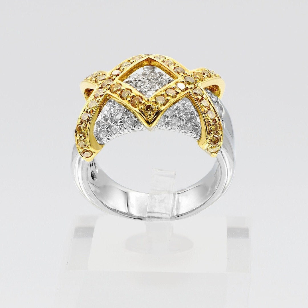 18k Gold Diamond Hugs and Kisses Wedding Band 2.83 Ctw Yellow and White ...