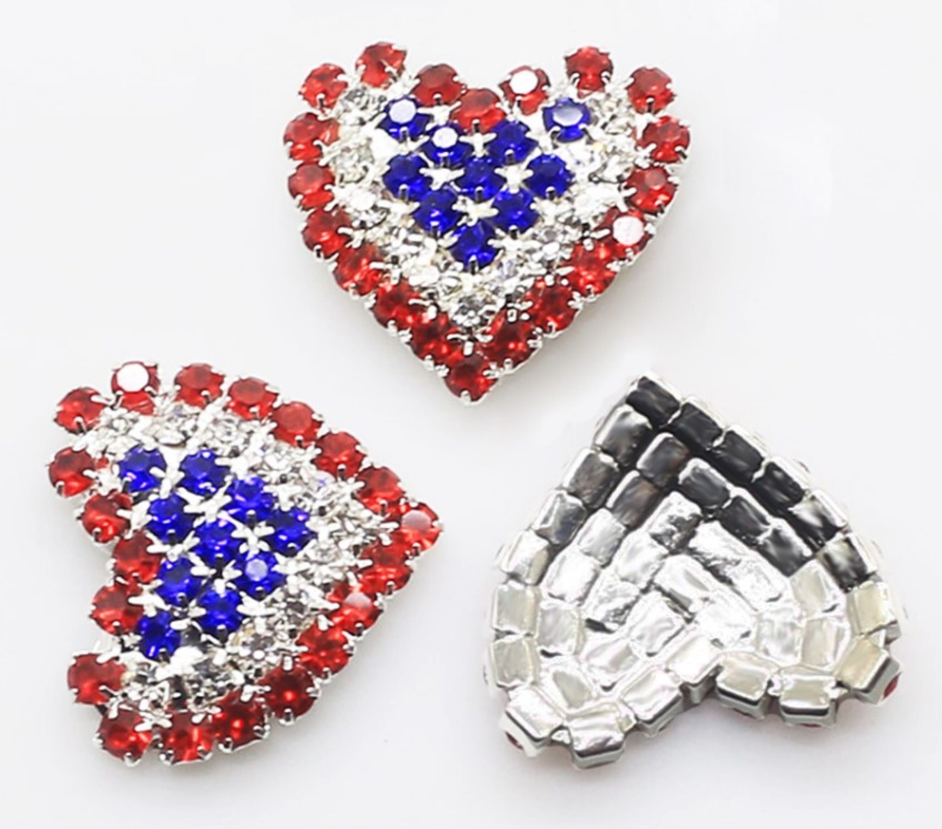 Rhinestone Silver Blue Red Heart Crystal Flatback - Etsy