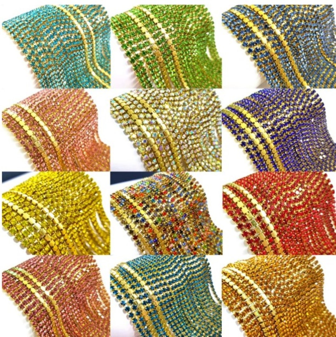 Rhinestone Chain by Yard With High Quality Glass Crystals, Gold Base ...