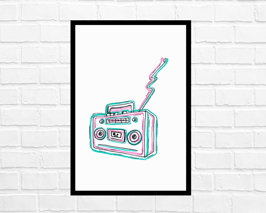 Radio _ Retro _ Blue _ Pink _ Sketch _ Drawing _ Art _ Doodle _ - Etsy