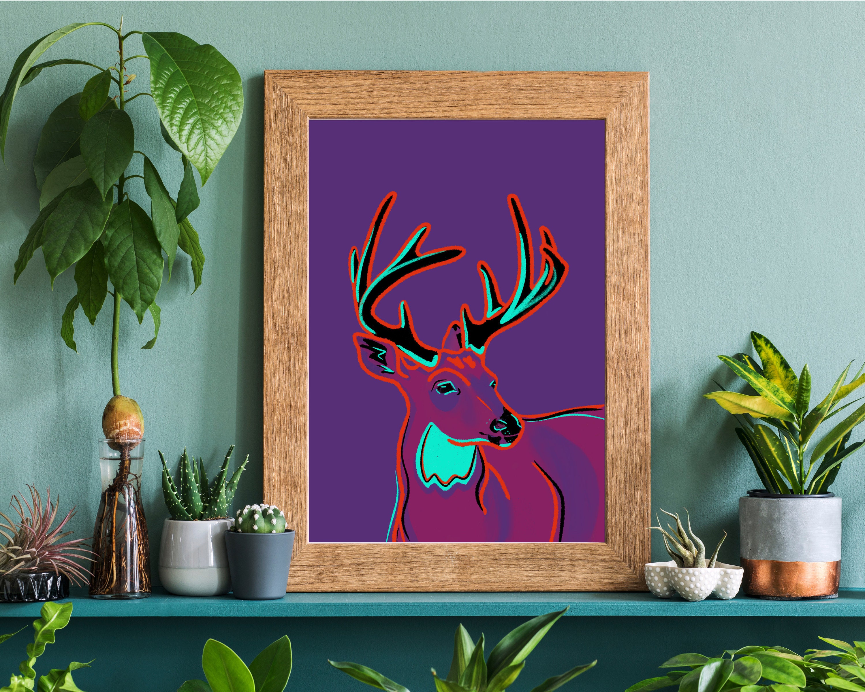 Deer, Purple, Neon, Pop Art, Buck, Modern, Color, Bright, Wall Art ...