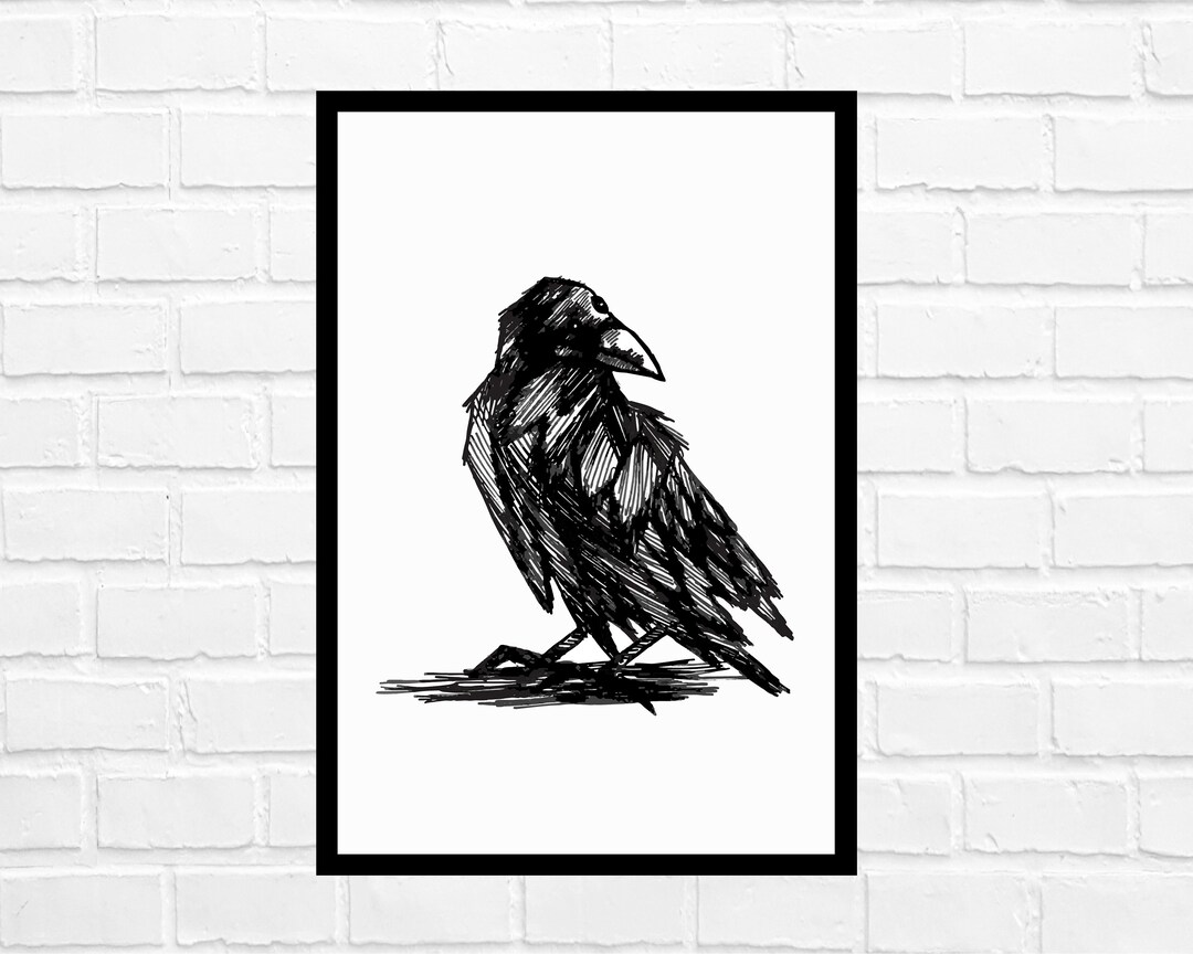 Raven, Crow, Creepy, Spooky, Dark, Black, Ink, Halloween, Decor, Wall ...