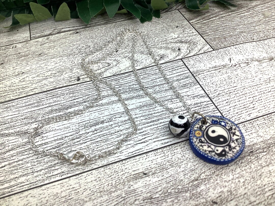 Ying and Yang Pendant With Eyeball Bead on Silver Chain, Which is 20 ...