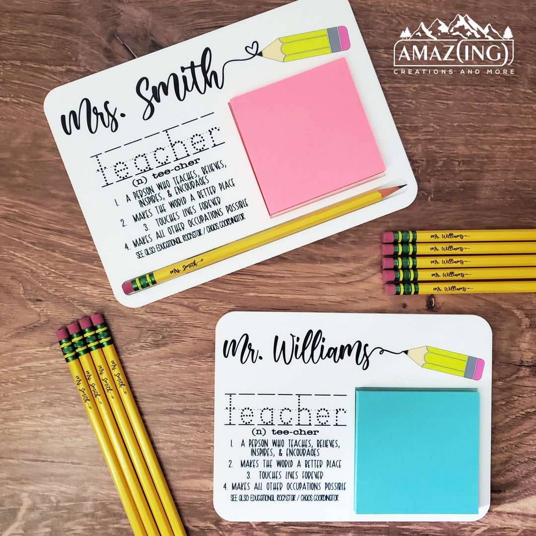 Teacher Definition Sticky Note Holder 5 Free Custom Pencils - Etsy