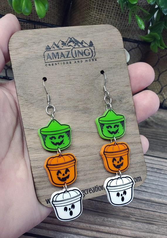 Halloween Bucket Pail Dangle Earrings Treat Bucket Boo - Etsy