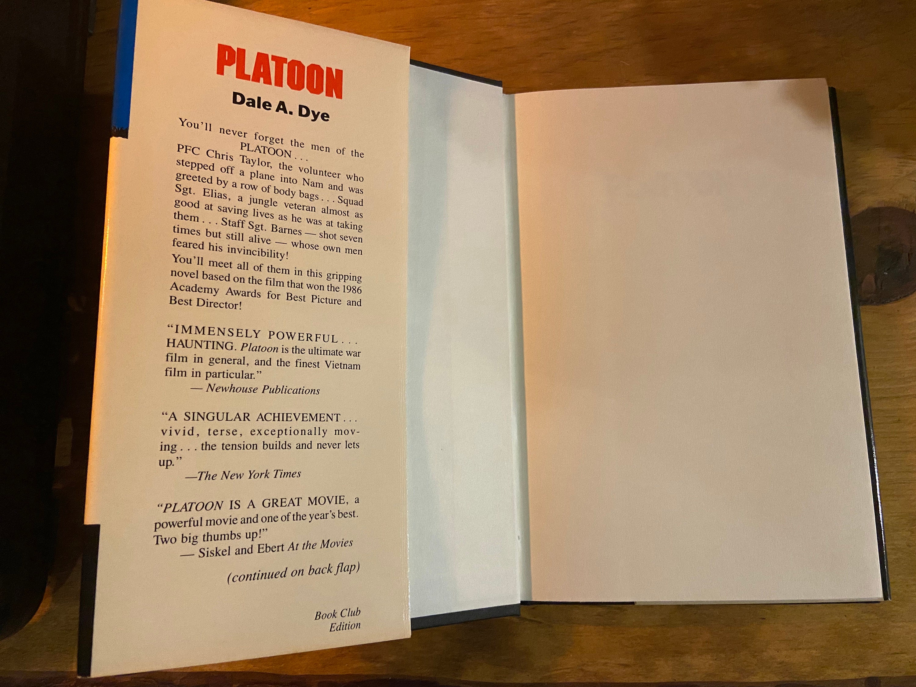Platoon by Dale A. Dye Vintage Movie Tie-in Edition 1986 Hardcover With ...