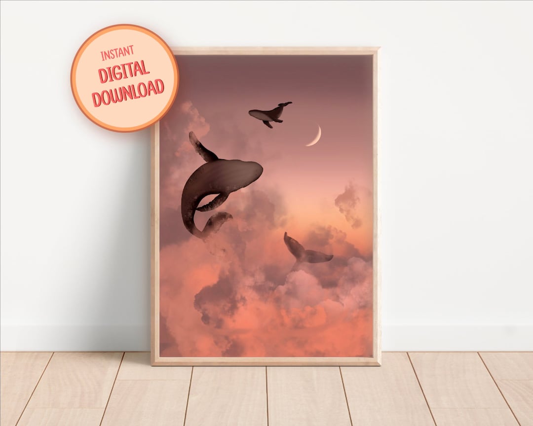 PRINTABLE Dreamy Humpback Whale in Sky Digital Art | Home Decor for ...