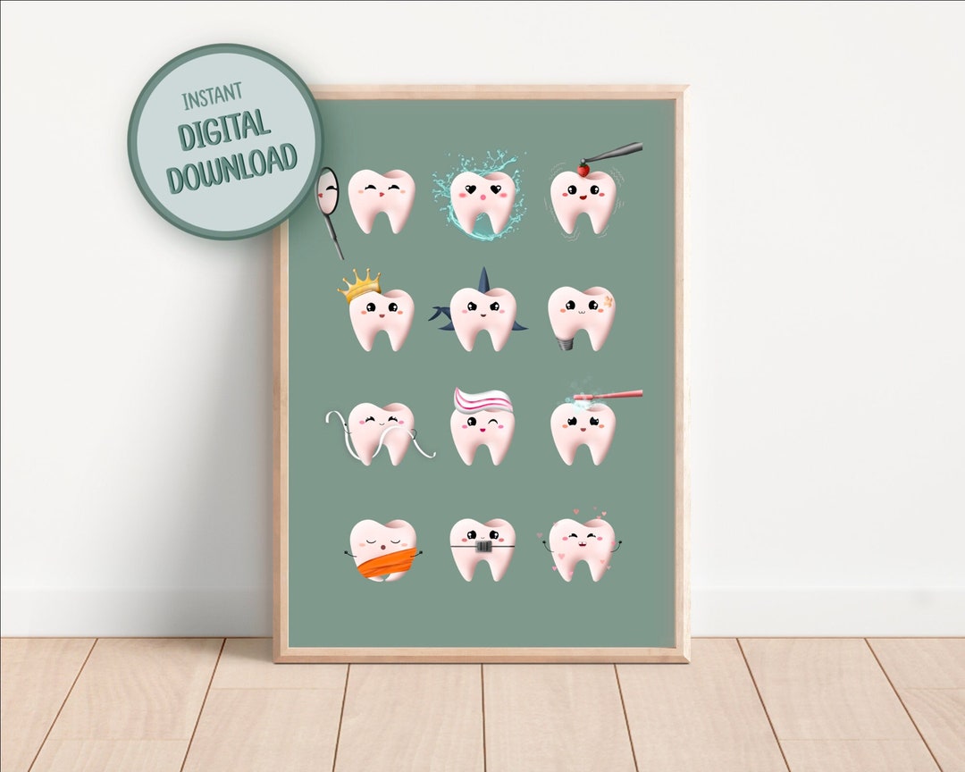 PRINTABLE Cute Teeth Poster Dentist Office Decor | Dental Anatomy ...