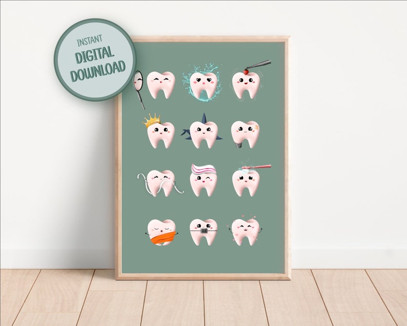 PRINTABLE Cute Teeth Poster Dentist Office Decor | Dental Anatomy ...