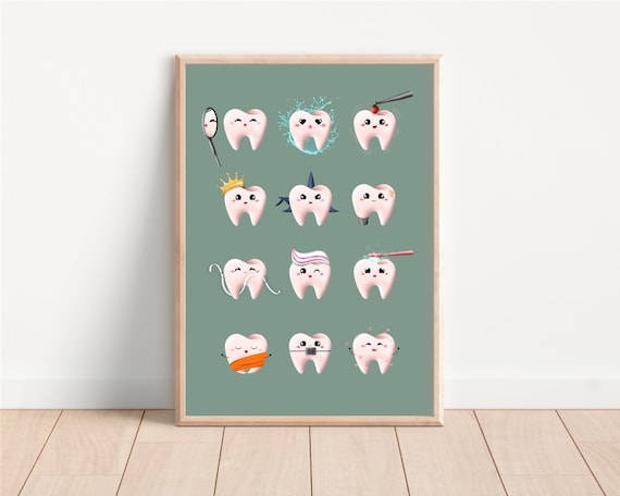 Cute Teeth Poster Dentist Office Decor Dental Tooth Anatomy - Etsy