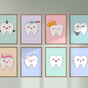 Set of 12 Teeth Printable Drawings | Download Colorful Gallery Wall for ...