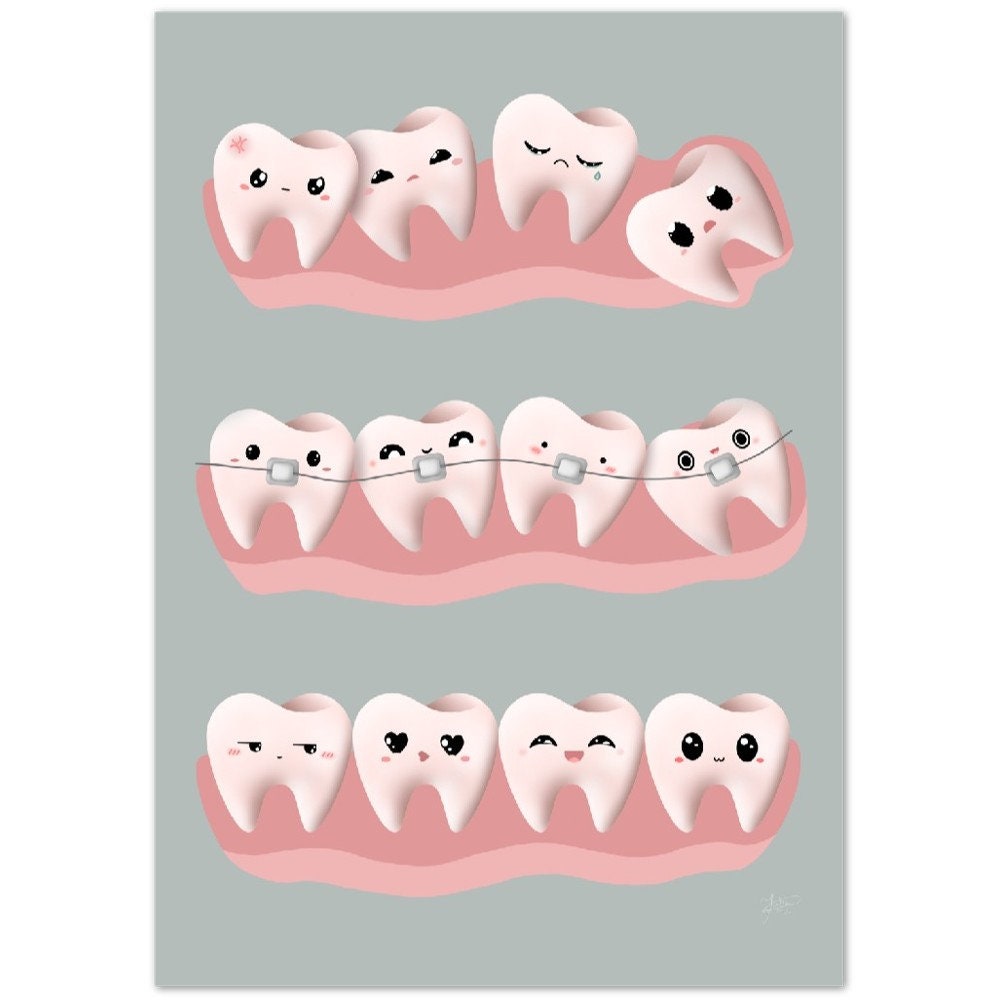 Cute Teeth Poster Orthodontist Office Decor Teeth Braces - Etsy
