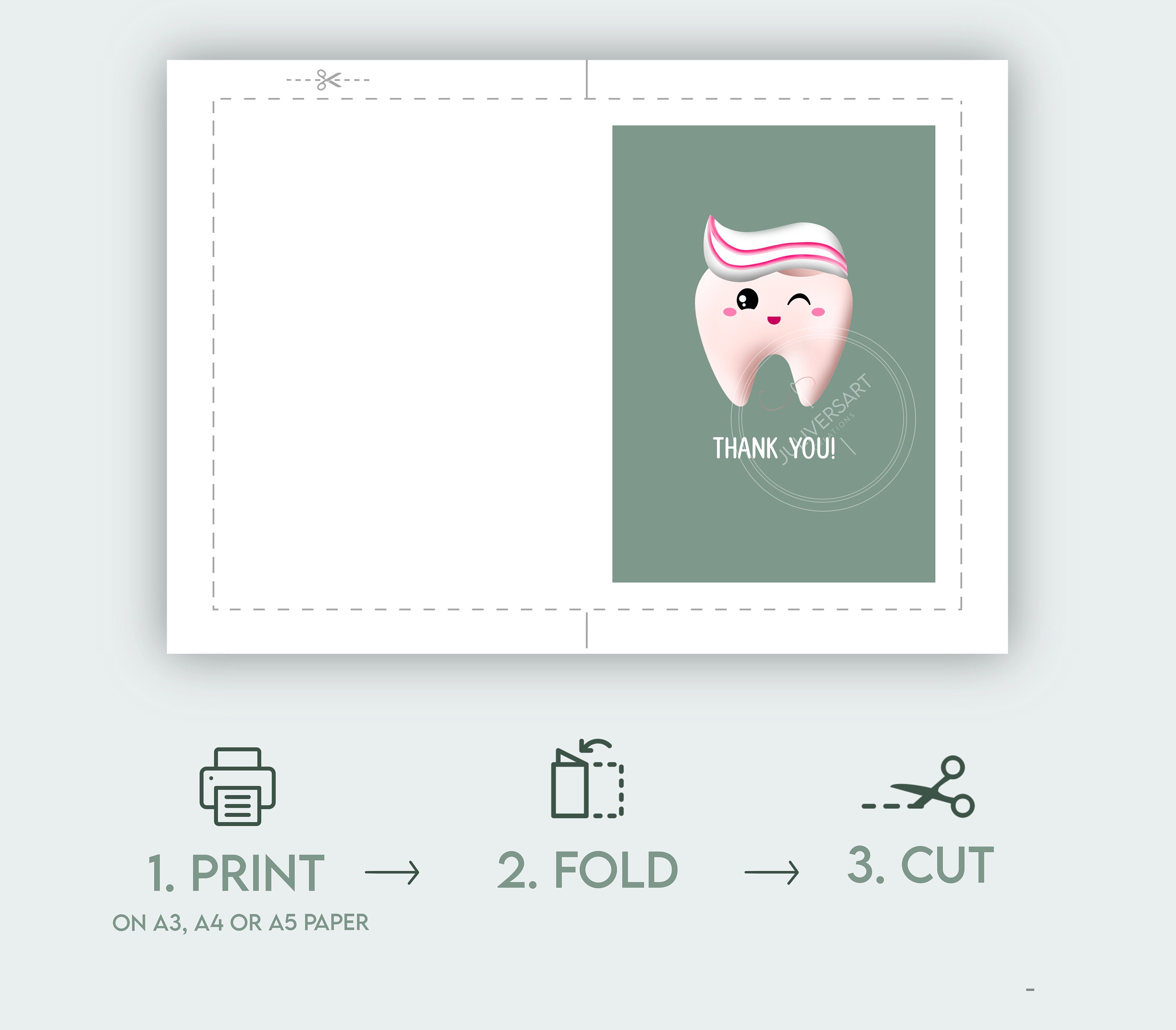 Printable Thank You Card for Dentist, Cute Tooth Greeting Card Design ...