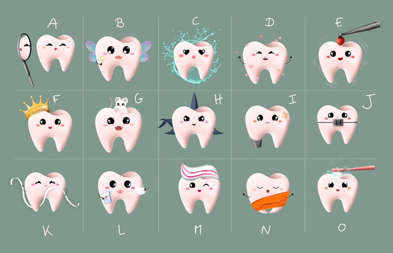 Set of Cute Tooth Art Prints, Dental Clinic Decor, Dentist Gift - Etsy