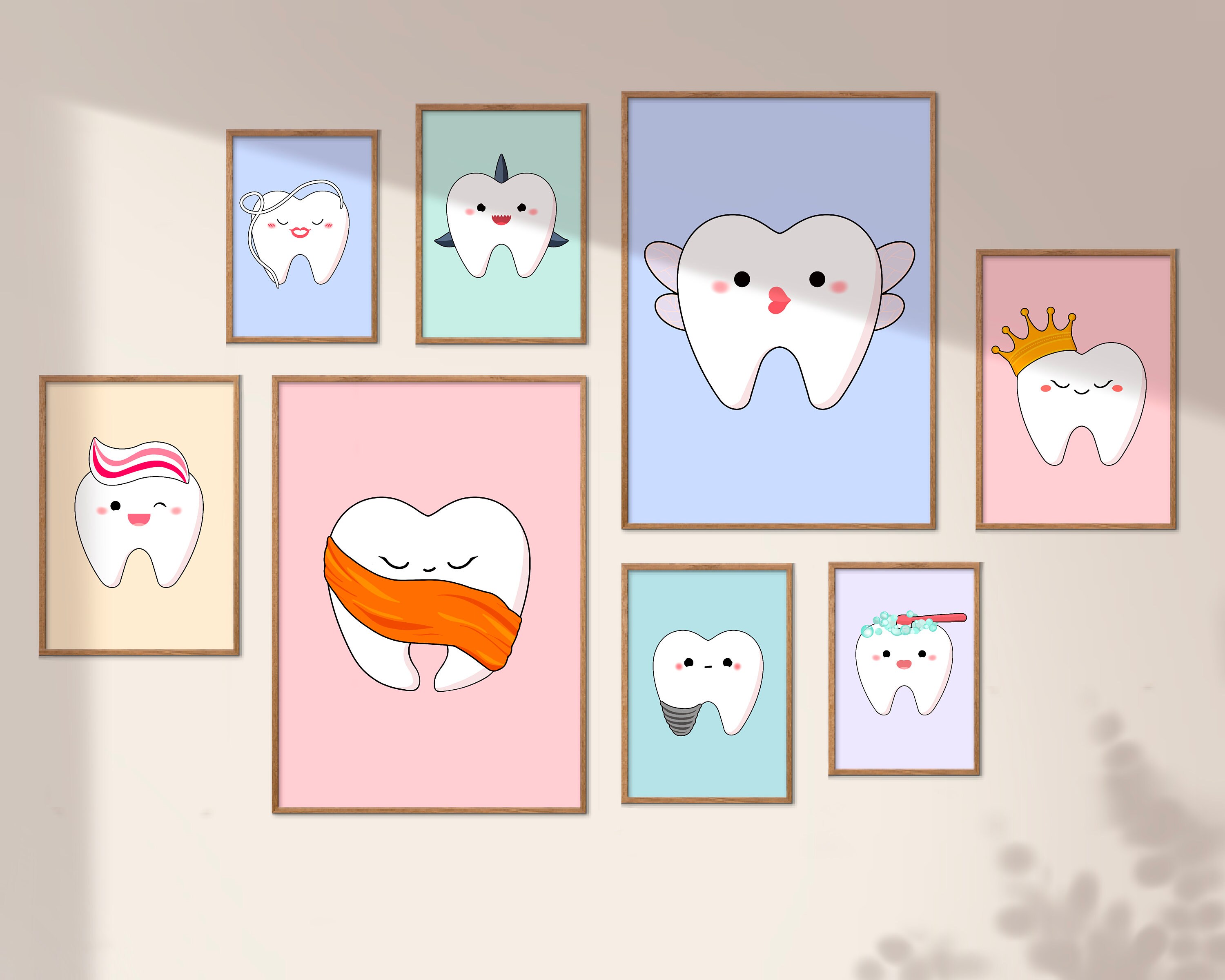 Set of 12 Teeth Printable Drawings | Download Colorful Gallery Wall for ...