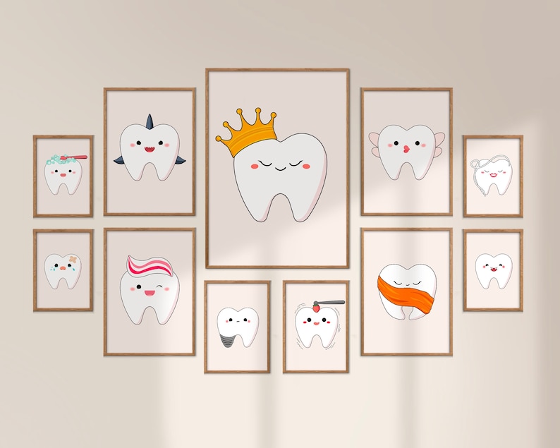 Dentist Gallery Wall Cute Teeth, Dental Clinic Digital File Dentist ...