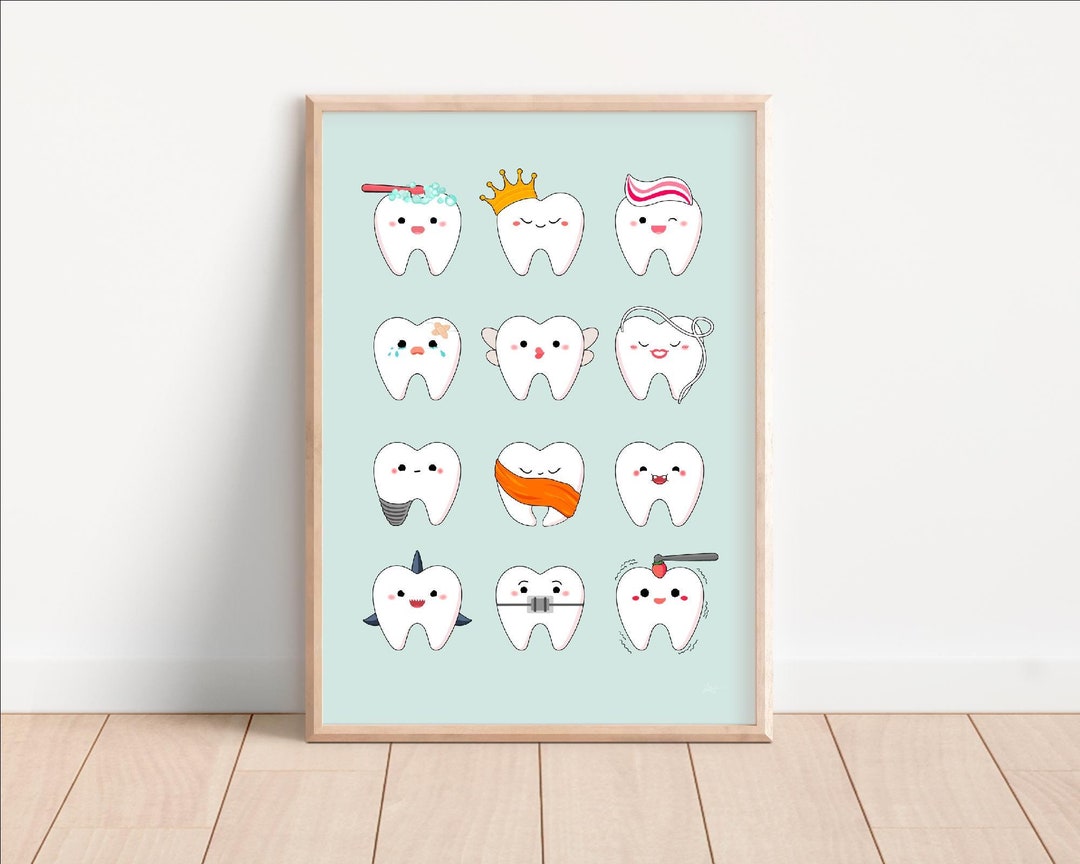 Minimalist Dental Clinic Decor Fun Teeth Poster for Dentist Office ...