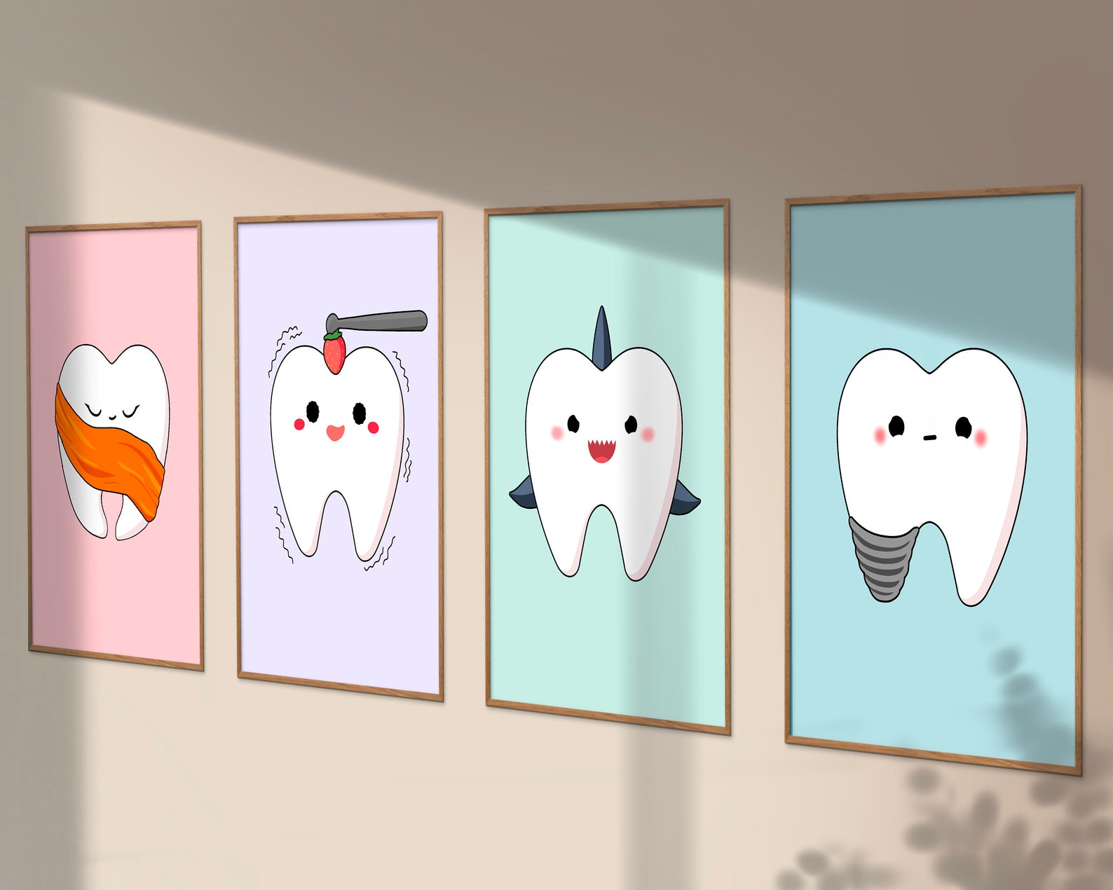 Set of 12 Teeth Printable Drawings | Download Colorful Gallery Wall for ...