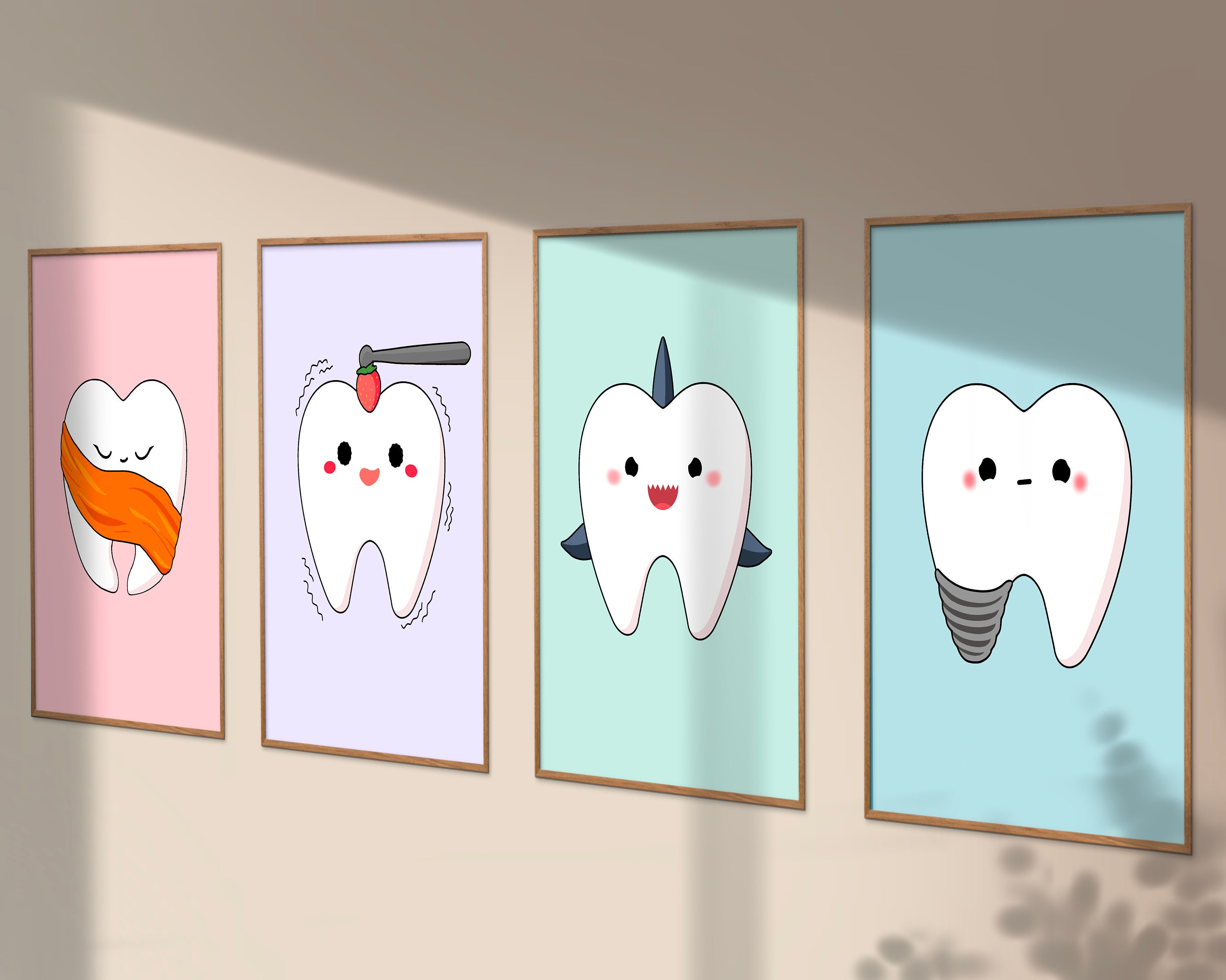 Set of 12 Teeth Printable Drawings | Download Colorful Gallery Wall for ...