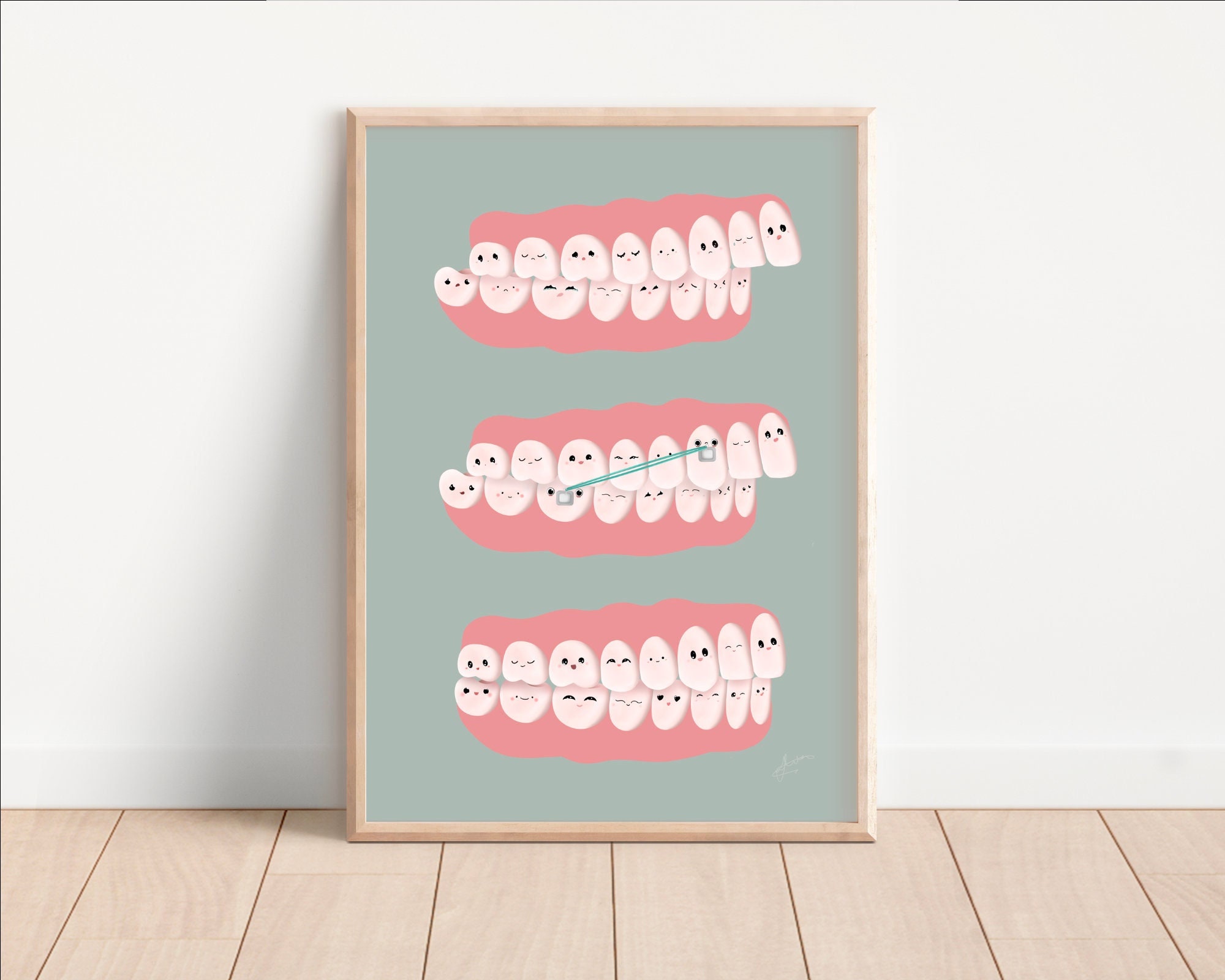 Cute Teeth Poster Orthodontist Office Decor Teeth Alignment Anatomy ...