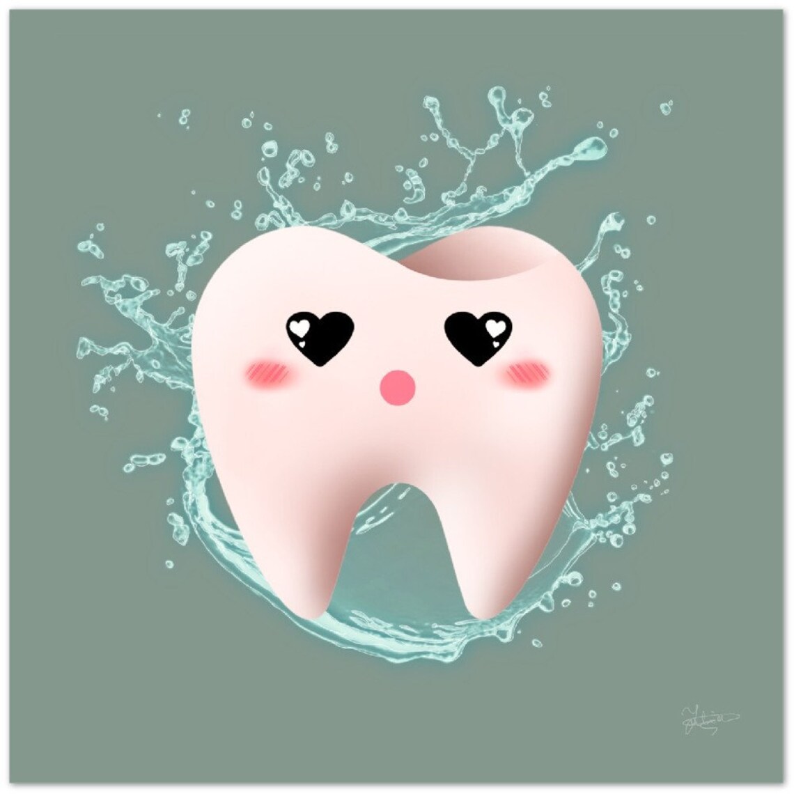 Cute Teeth Poster Dentist Office Decor Tooth Anatomy Water Splash Teeth ...