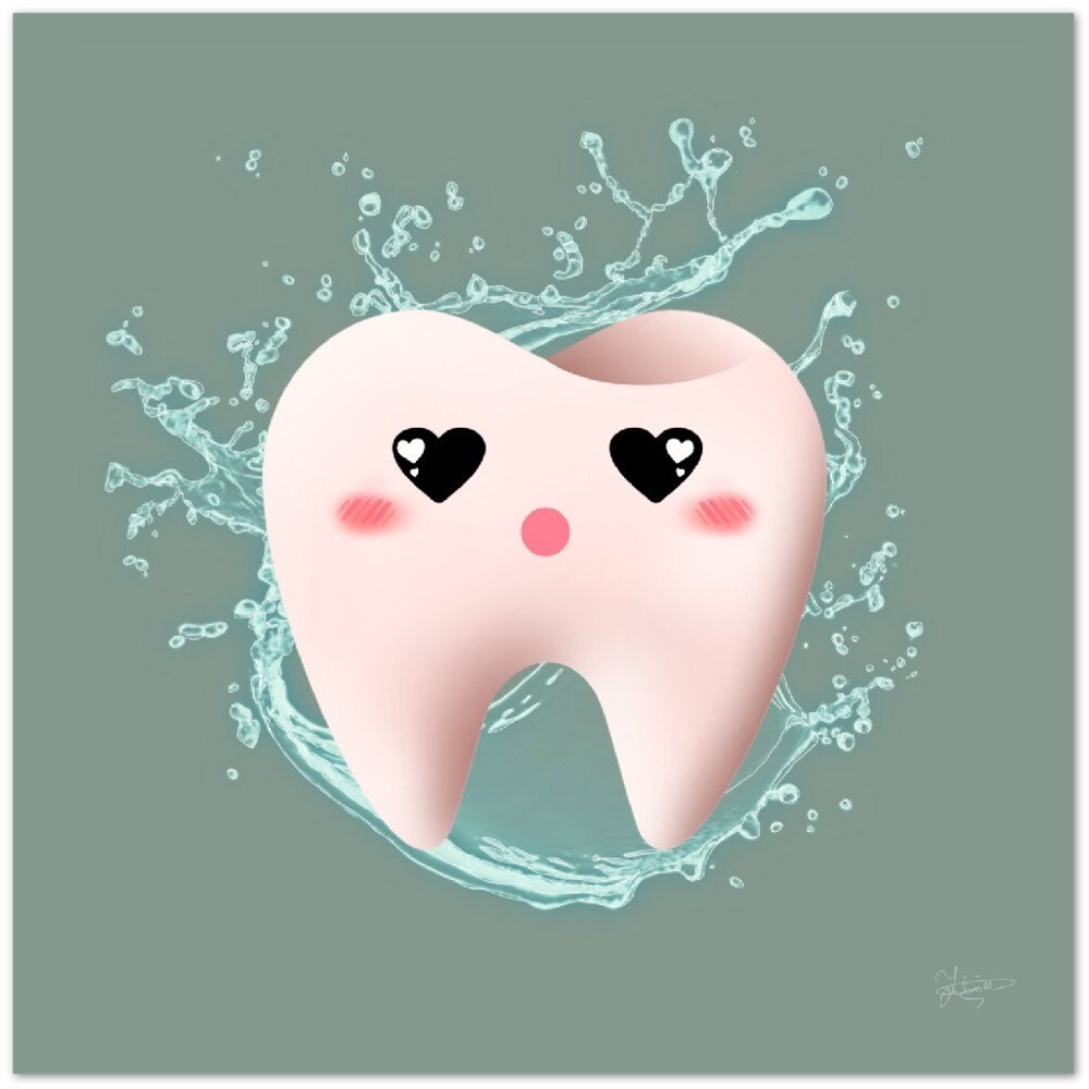 Cute Teeth Poster Dentist Office Decor Tooth Anatomy Water Splash Teeth ...