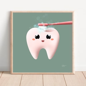 Cute Teeth Poster Dentist Office Decor | Dental Hygiene Teeth Brushing ...