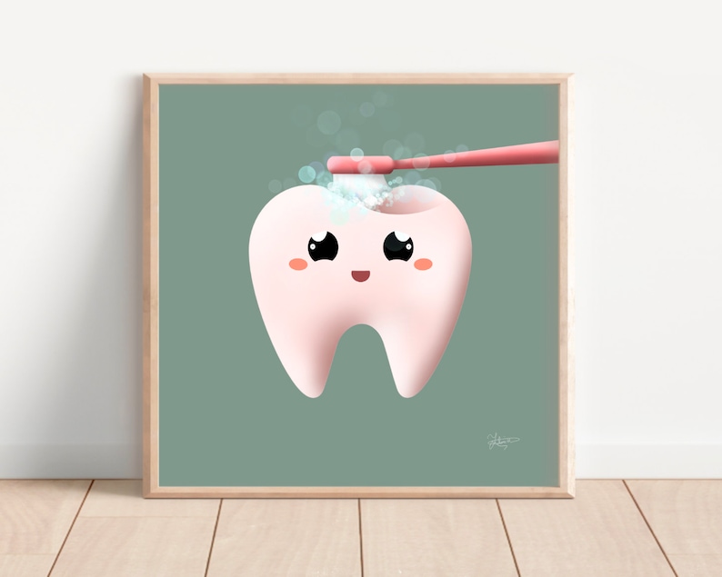 Cute Teeth Poster Dentist Office Decor Dental Hygiene Teeth Brushing ...