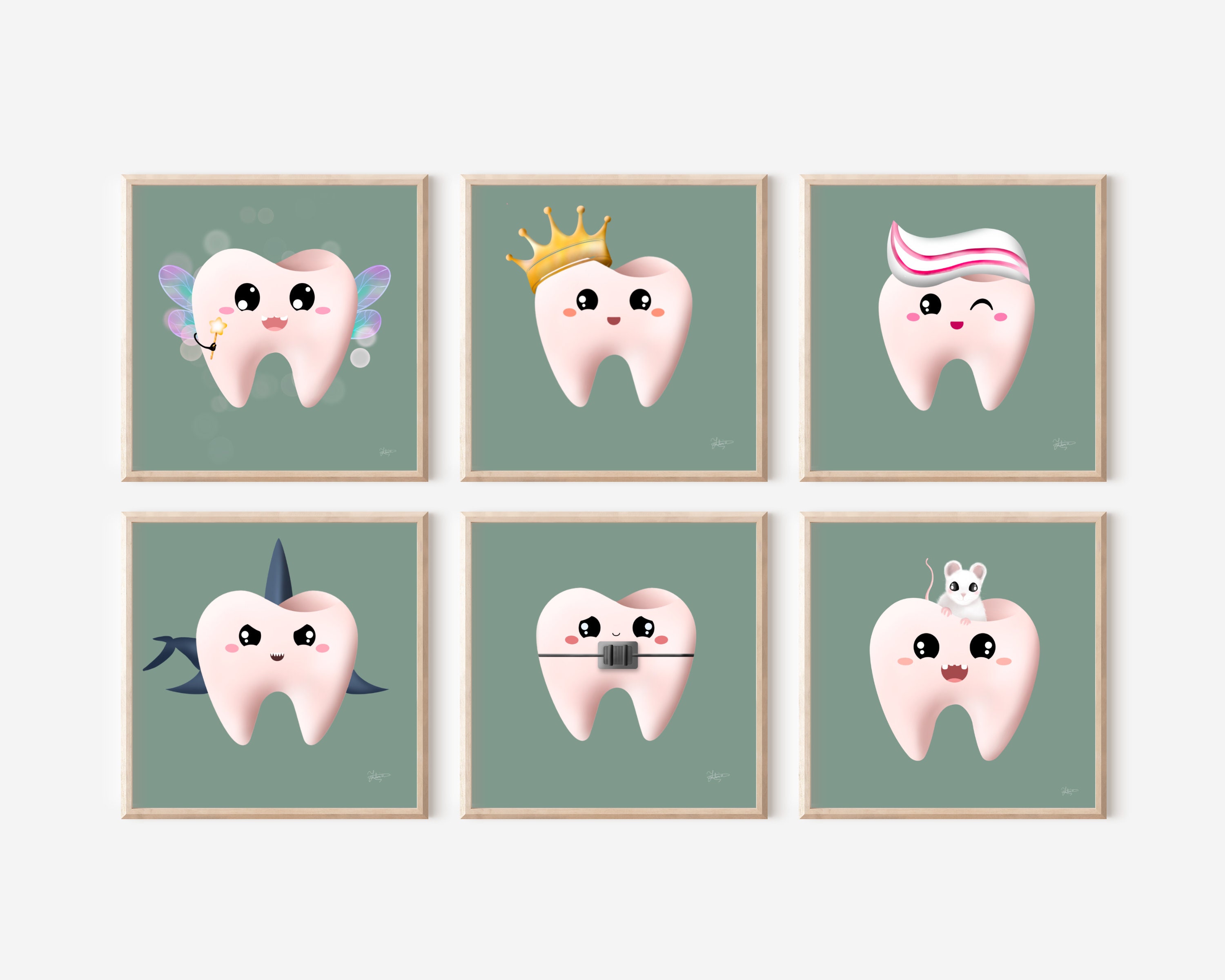 Set of Cute Tooth Art Prints, Dental Clinic Decor, Dentist Gift - Etsy