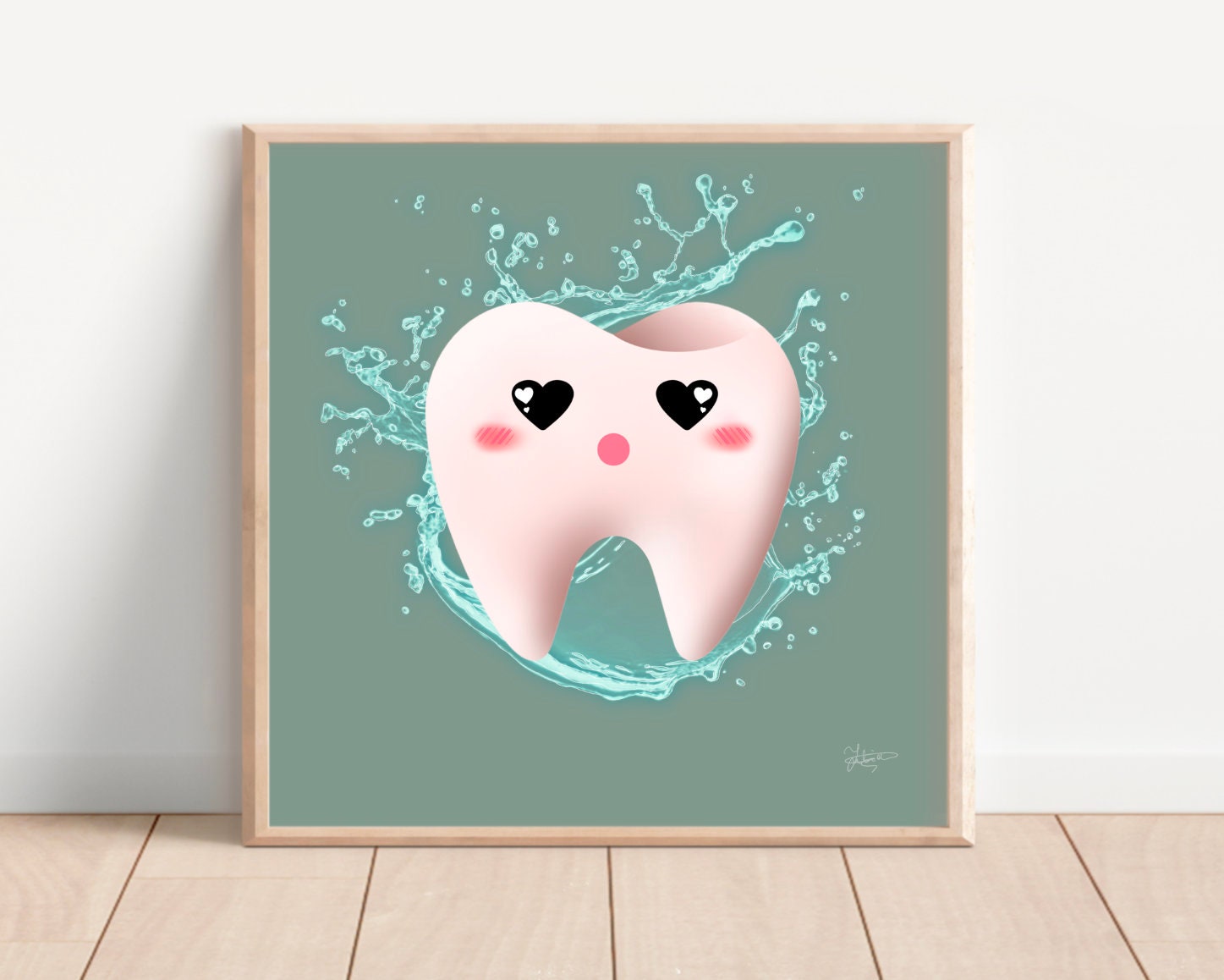 Cute Teeth Poster Dentist Office Decor Tooth Anatomy Water Splash Teeth ...