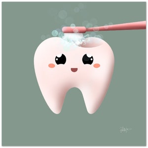 Cute Teeth Poster Dentist Office Decor | Dental Hygiene Teeth Brushing ...