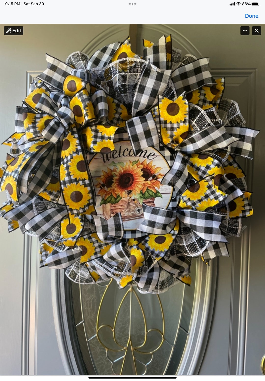 Sunflower Wreath Front Door Wreath Sunflower Buffalo Ribbon Decoration ...