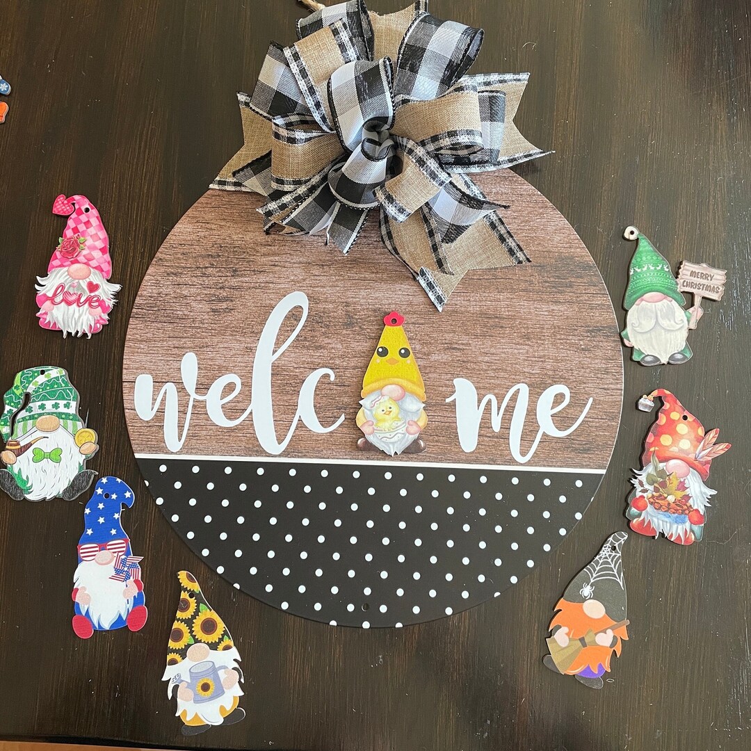 Round Home Gnome Sign for Front Door Home Decor Holiday Interchangeable ...