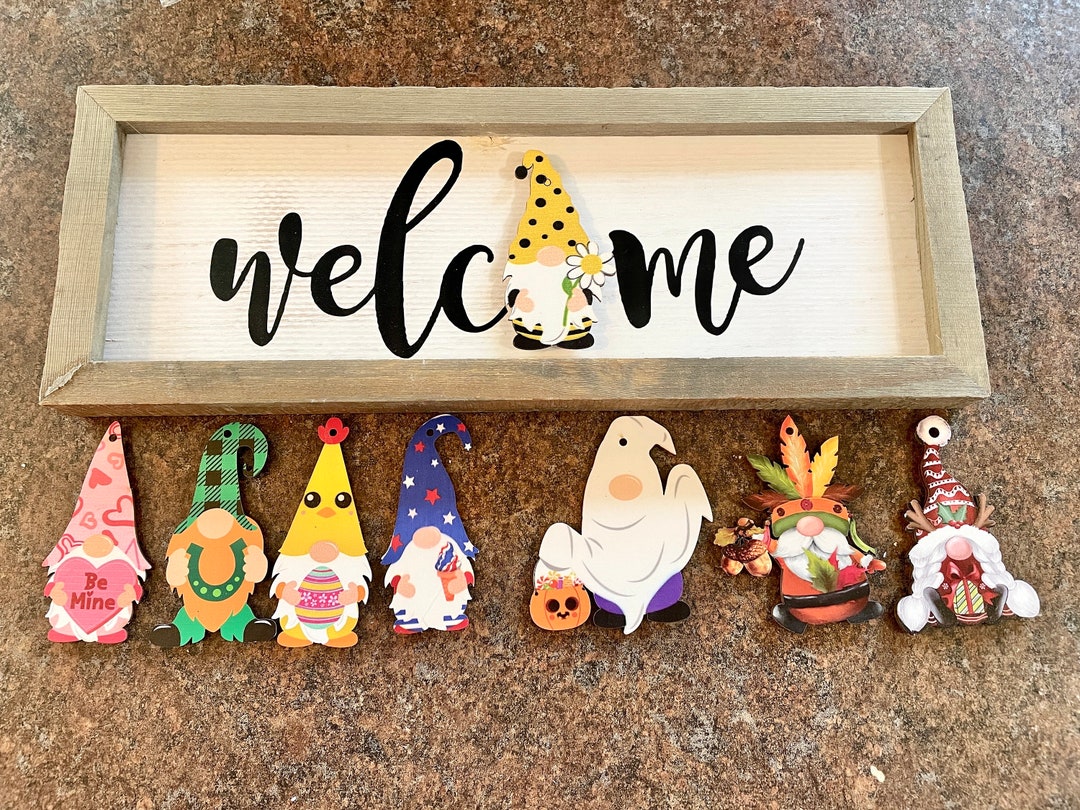 Welcome Interchangeable Gnome Sign Gift for Holiday Wall Decor Sign for ...
