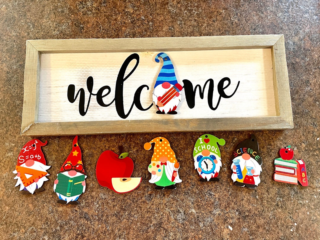 Teacher Back to School Welcome Gnome Door Sign Interchangeable ...