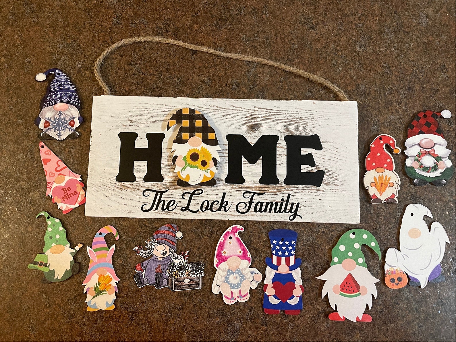 Personalized Family Seasonal HOME Gnome Sign Interchangeable Sign ...