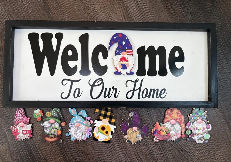 Custom Interchangeable Gnome Welcome Sign, Holiday Birthday Wedding ...