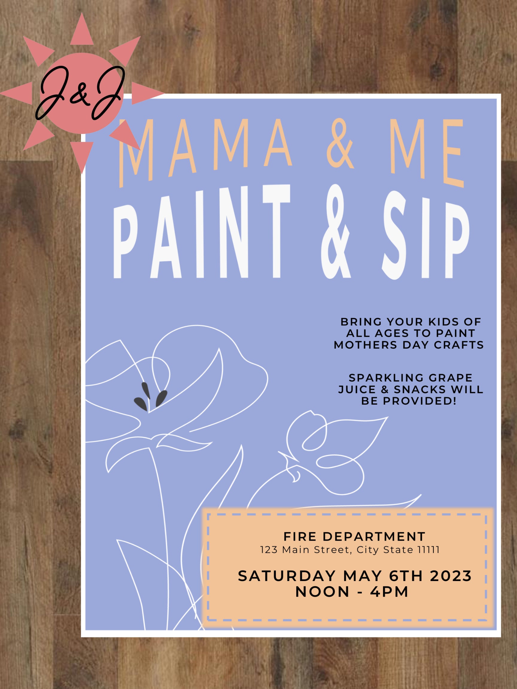 Mama & Me Paint Sip Flyer, Mother's Day Event, Editable Template ...