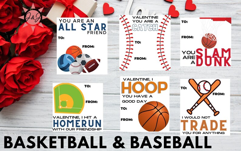 Sports Valentine's Day Cards, Baseball, Basketball (printable PDF) - Etsy