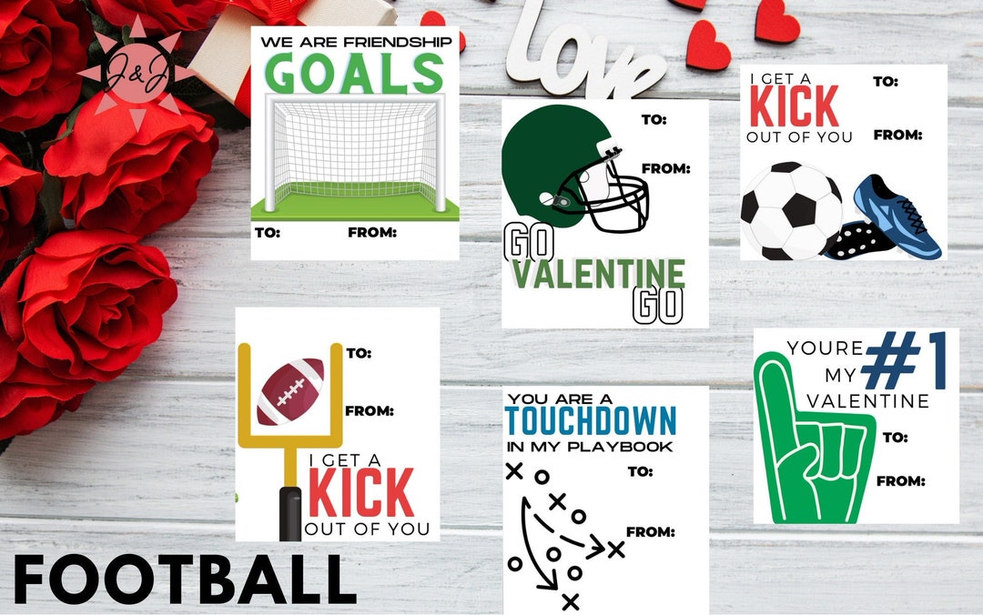 Sport Valentine’s Day Cards, Printable Valentines. Football Cards ...