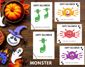 Halloween Day Crafts: Monster. Handprint Crafts for Kids, Digital Print ...