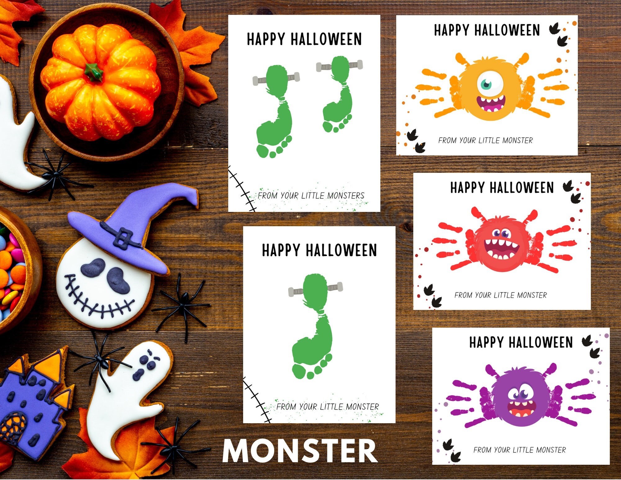 Halloween Day Crafts: Monster. Handprint Crafts for Kids, Digital Print ...