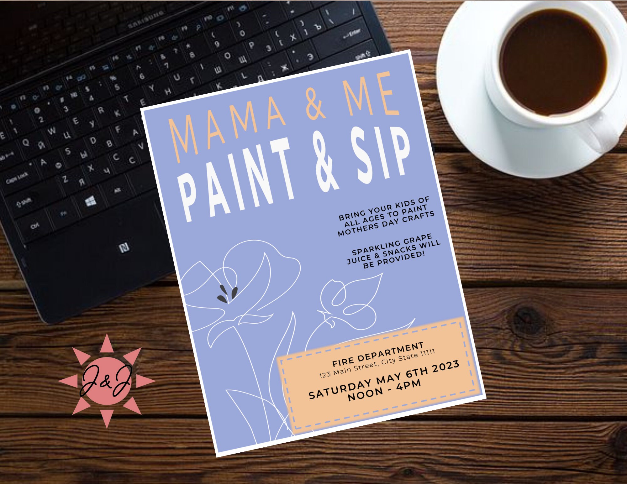 Mama & Me Paint Sip Flyer, Mother's Day Event, Editable Template ...