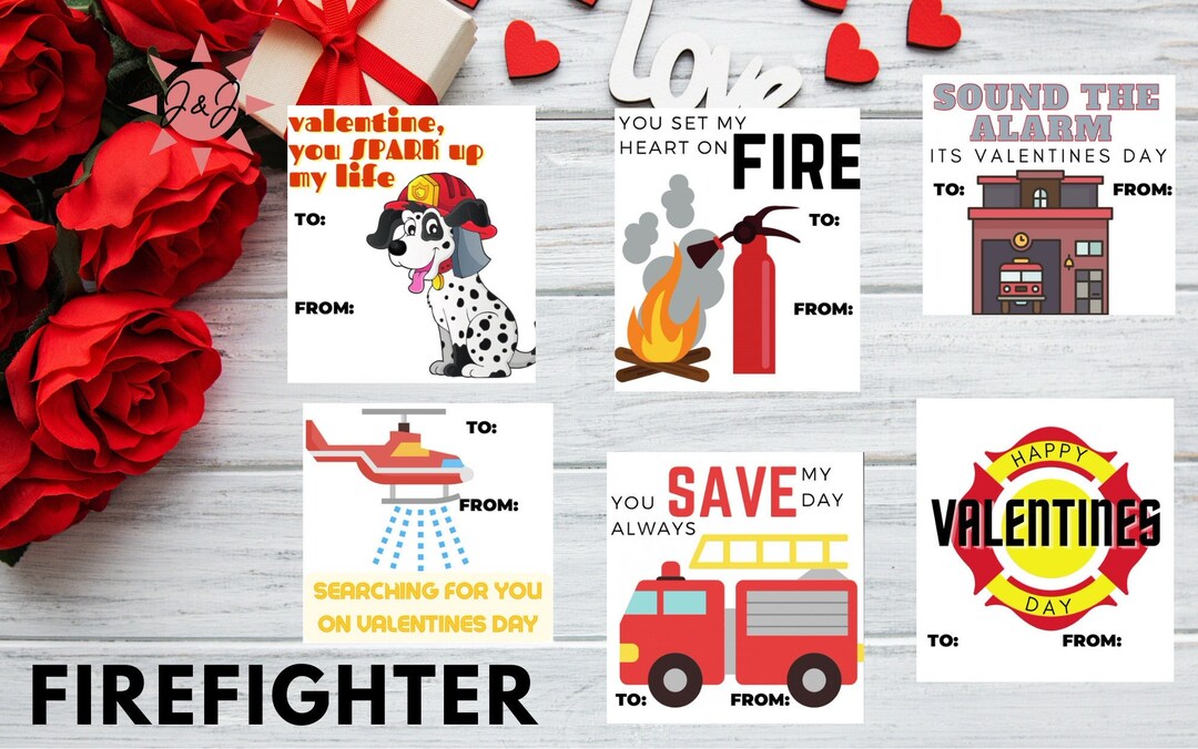 Occupation Valentine’s Day Cards, Printable Valentines. Firefighter ...