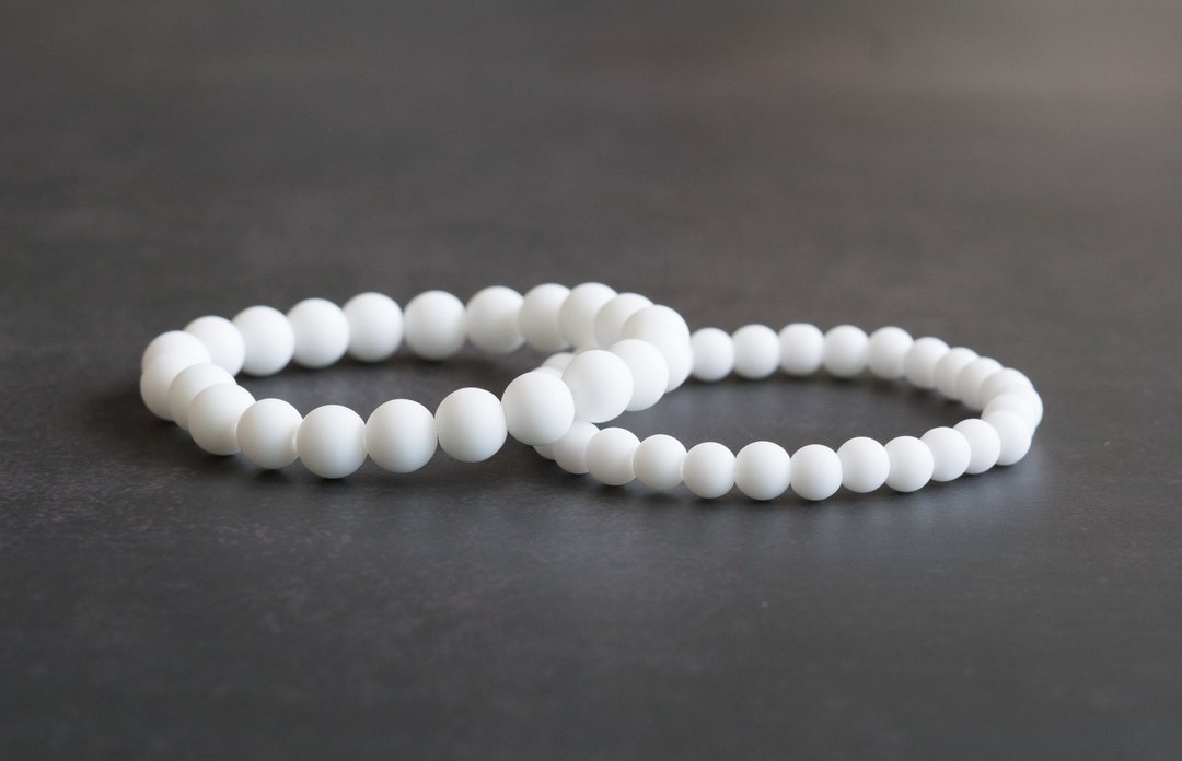 Matte White Bead Bracelets 6 Mms 8 Mms 10 Mms White Bracelet, Custom Size Bracelet for Women ...