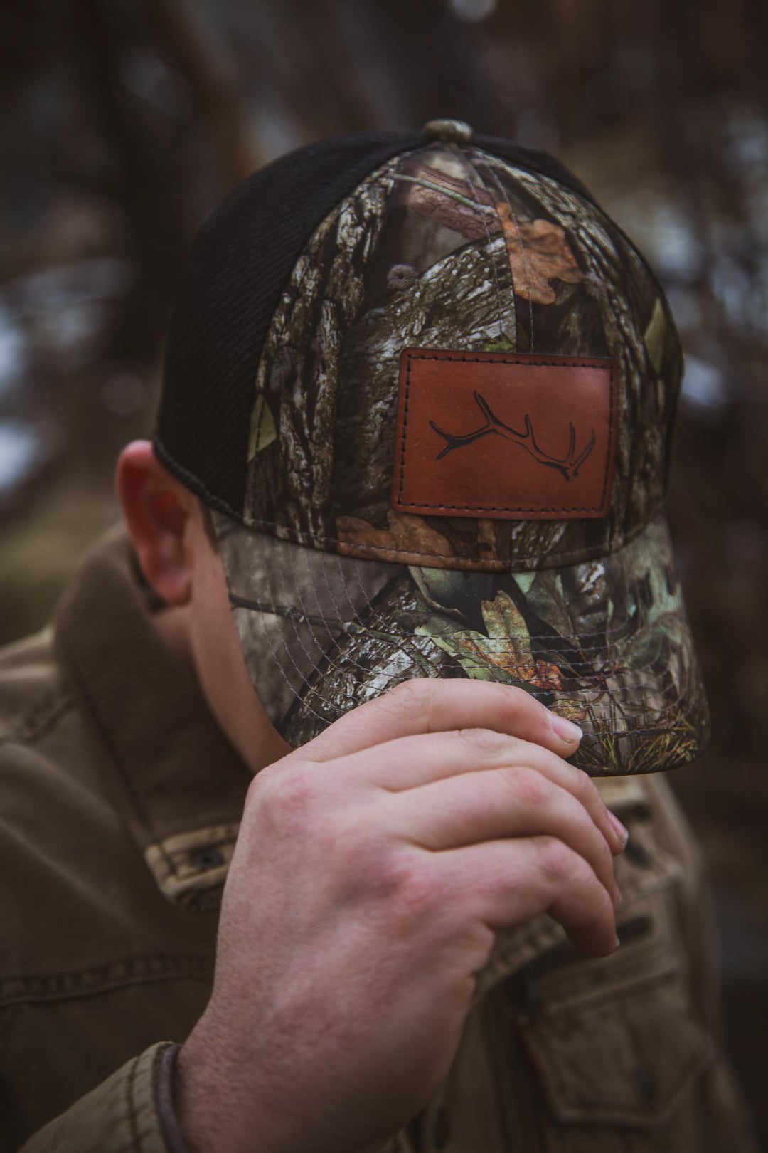 Custom Camo Leather Patch Hat | Hunting Hat | Antler Patch Hat | Leather Patch Hat | Camouflage ...