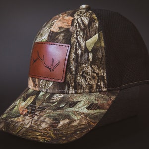 Custom Camo Leather Patch Hat Hunting Hat Antler Patch Hat Leather Patch Hat Camouflage Patch ...