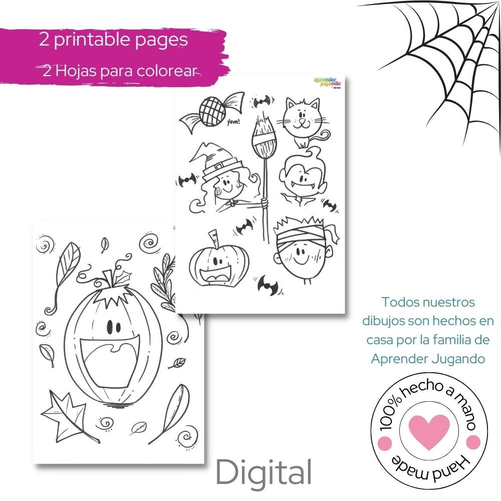 Halloween Coloring Pages for Kids - 2 Printable Pages - Digital - Hojas ...